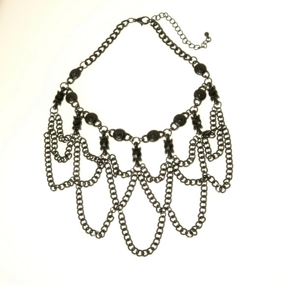 Jewelry | Black Bib Necklace Goth Choker Black Drippy Chains | Poshmark